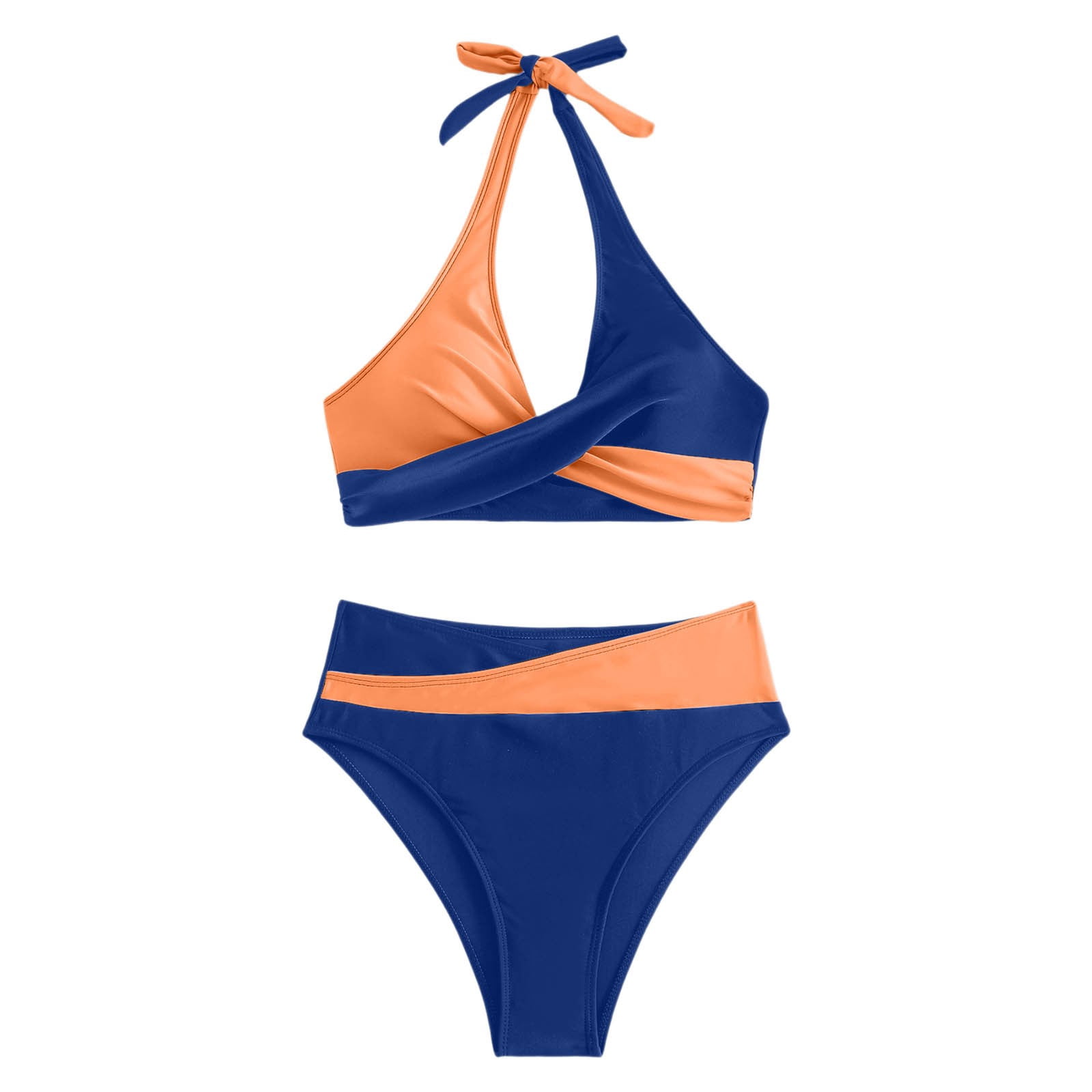 DHFJKG Two Piece Swimsuits For Women Color Block Halter Bathing Suit ...