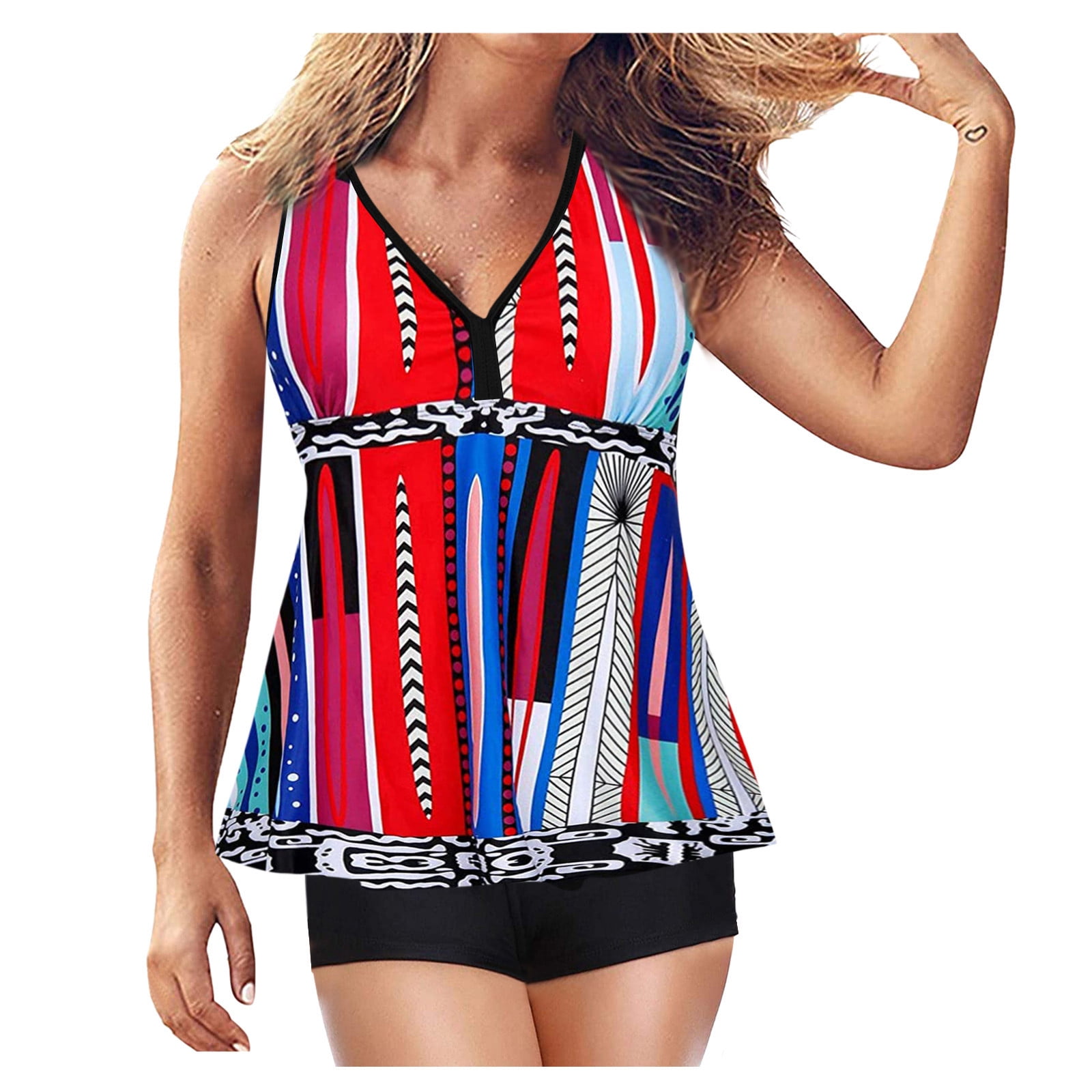 DHFJKG Two Piece Swimsuits For Women Sleeveless V Neck Flare Hem ...