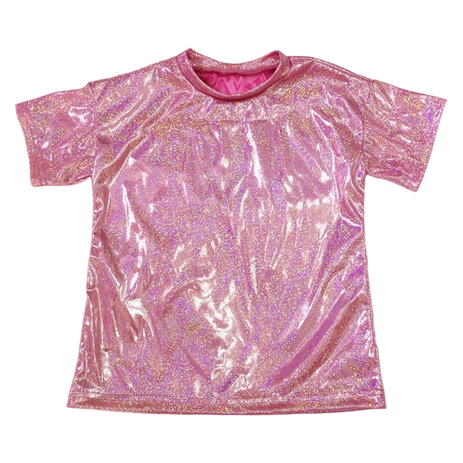 DHFJKG Unisex Glitter T-Shirts For Kids Teens Dance Shirt Loose Fit ...
