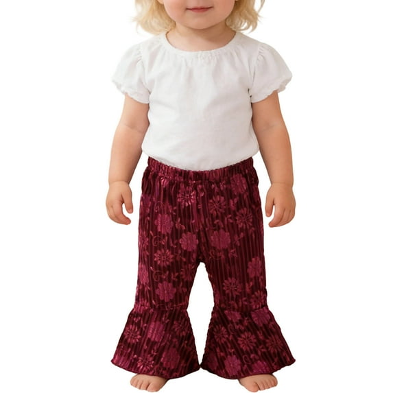 DHFJKG Velvet Flare Pants For Baby Girls Floral Pattern Elastic Waist ...