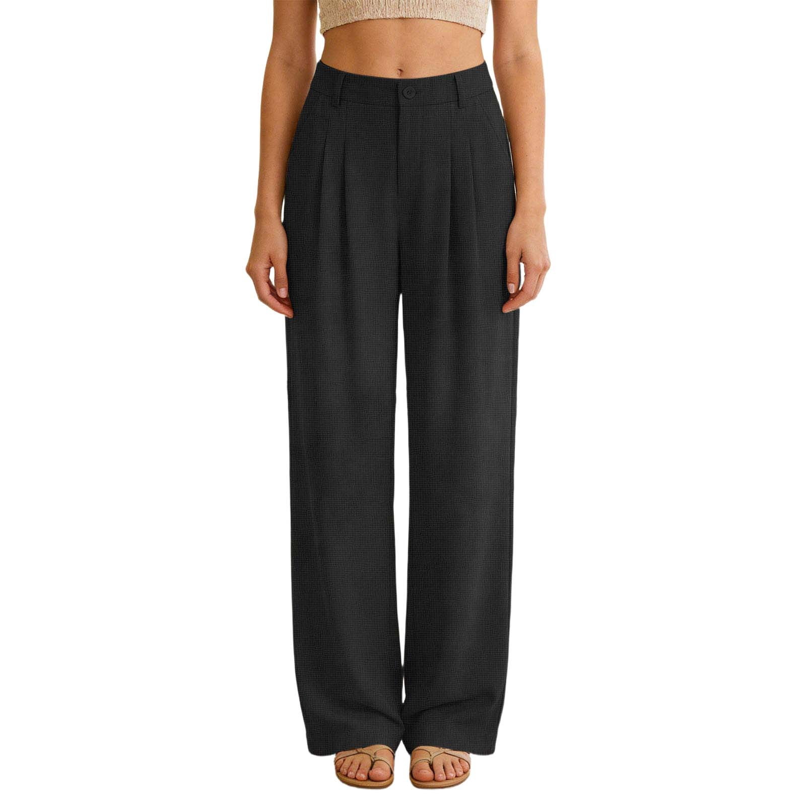 DHFJKG Wide Leg Work Pants For Women Waffle High Waisted Flat Front ...