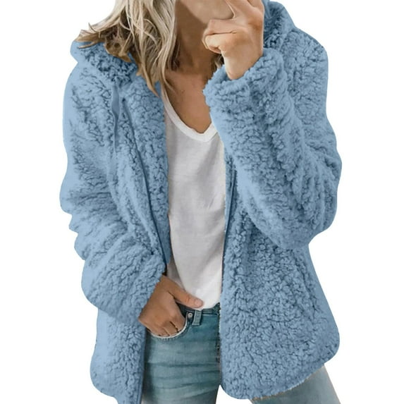 DHFJKG Winter Coats For Women Fluffy Hoodies Solid Color Plush Zipper ...