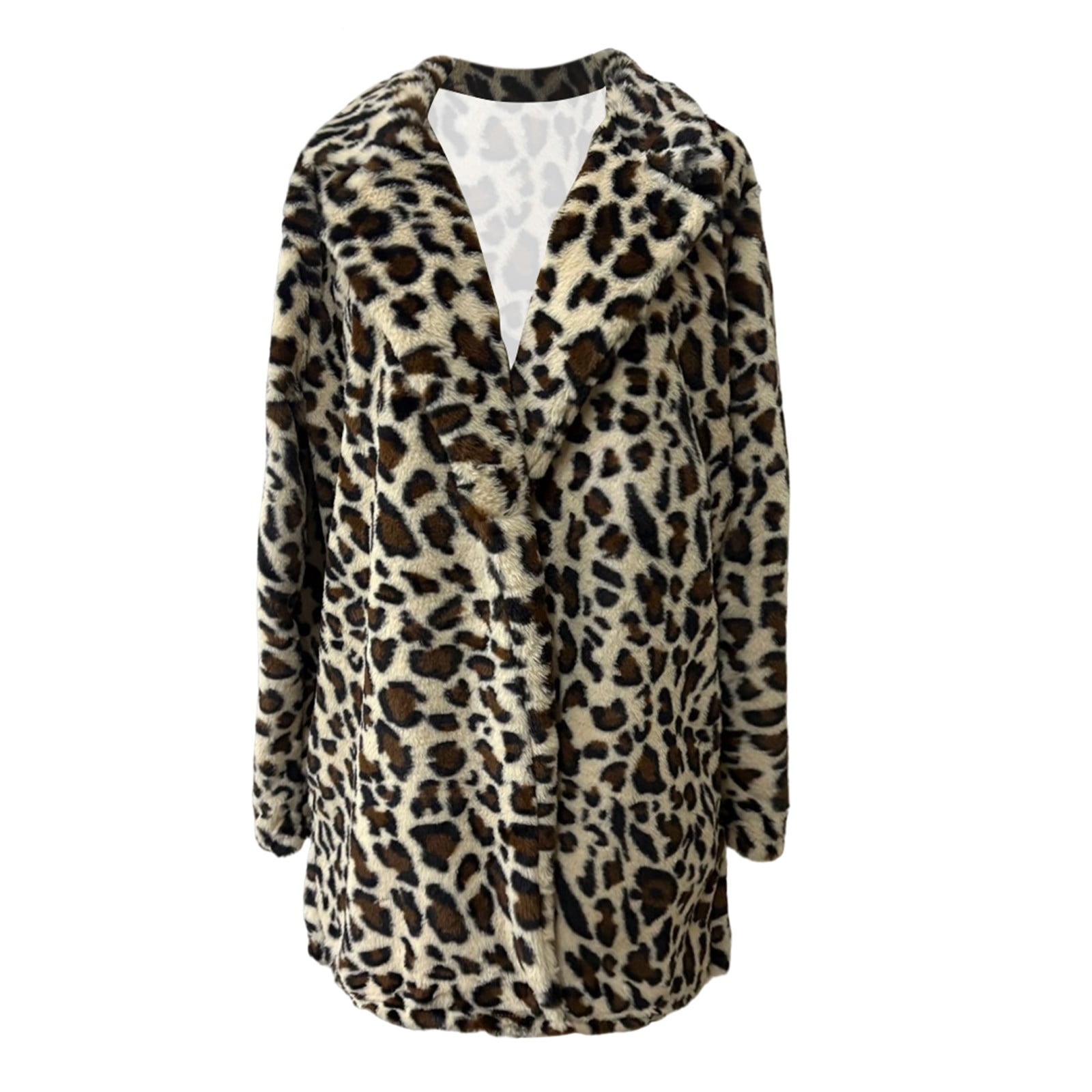 DHFJKG Winter Coats For Women Plush Leopard Open Front Mediun Length ...