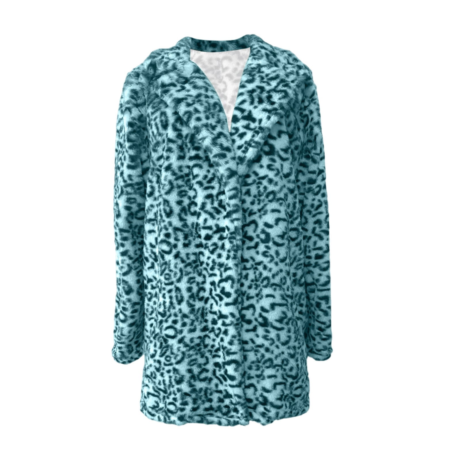 DHFJKG Winter Coats For Women Plush Leopard Open Front Mediun Length ...