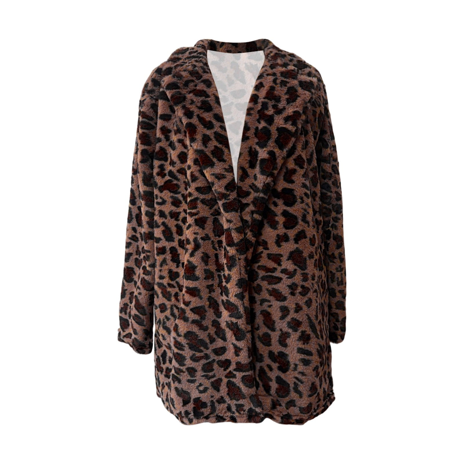 DHFJKG Winter Coats For Women Plush Leopard Open Front Mediun Length ...