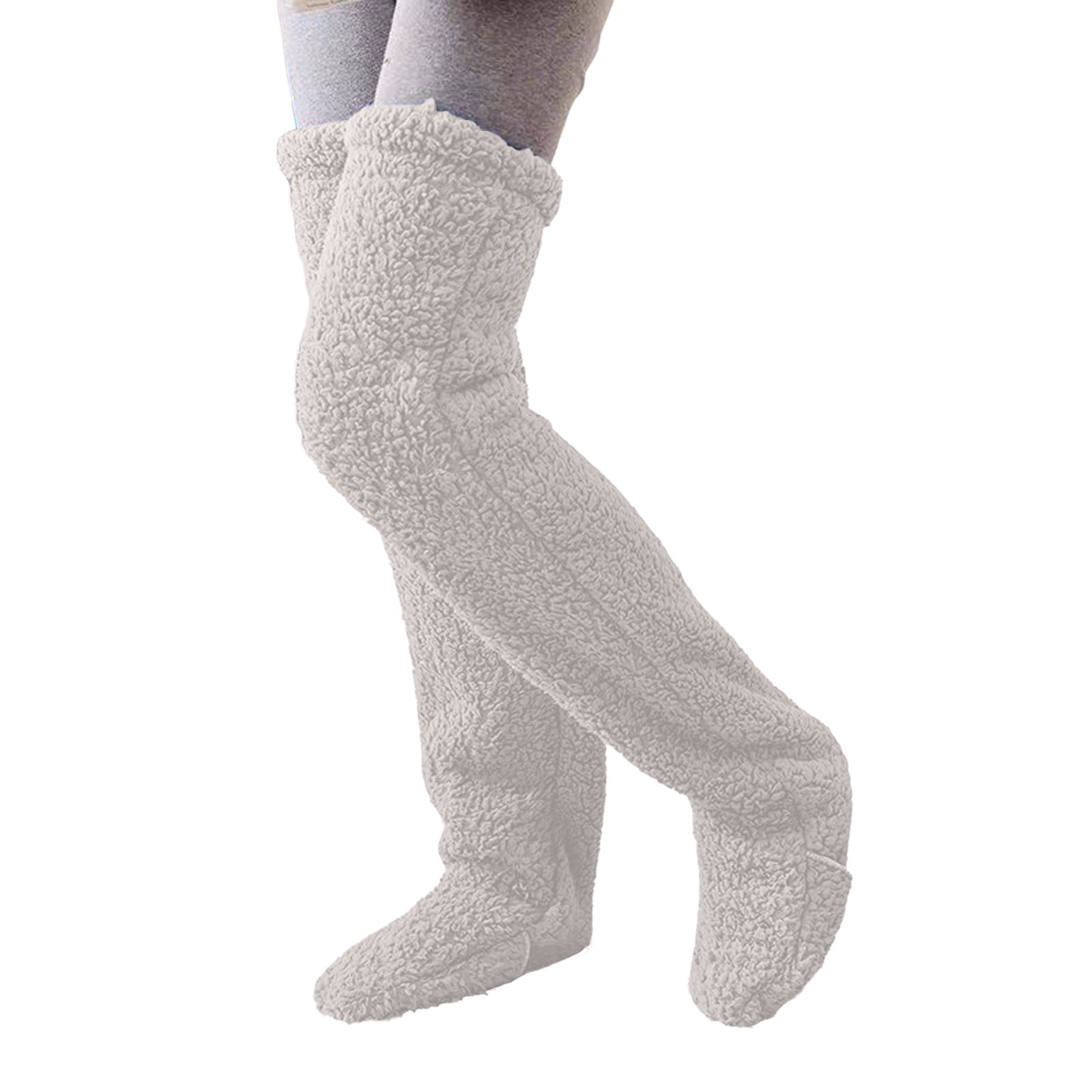 DHFJKG Winter Fluffy Thigh High Socks For Women Fuzzy Leg Cover Solid ...