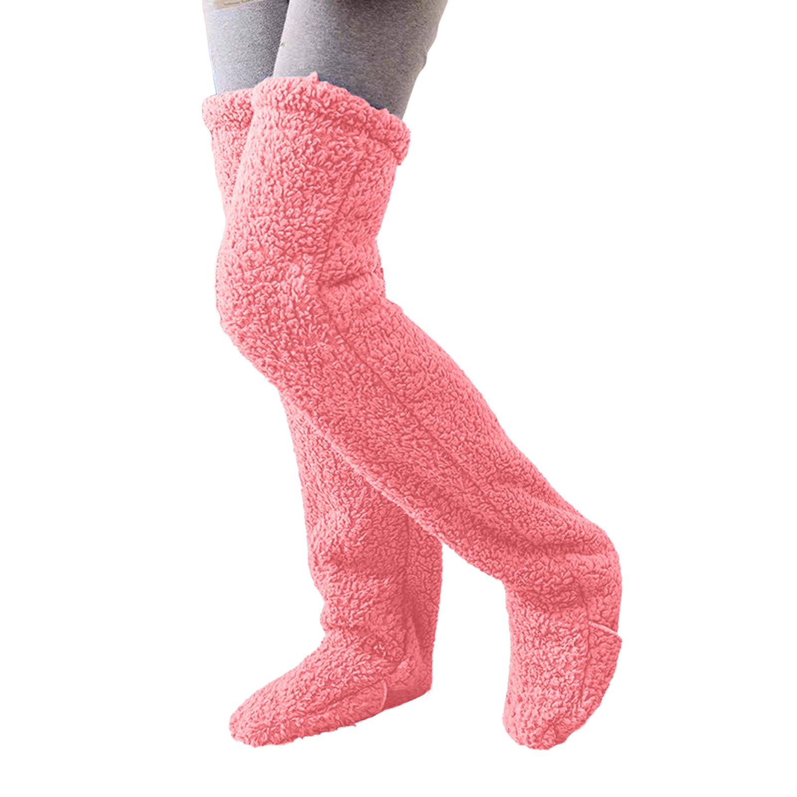 DHFJKG Winter Fluffy Thigh High Socks For Women Fuzzy Leg Cover Solid ...