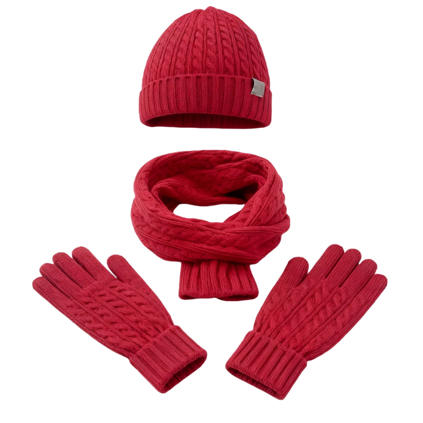 DHFJKG Winter Knit Jacquard Scarf Hat Gloves Set Unisex Solid Color ...