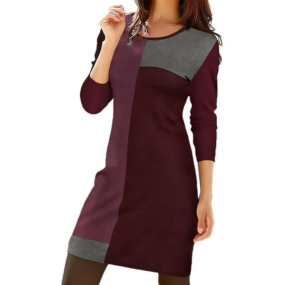 DHFJKG Women Dresses Casual Long Sleeve Color Block Mini Dress ...