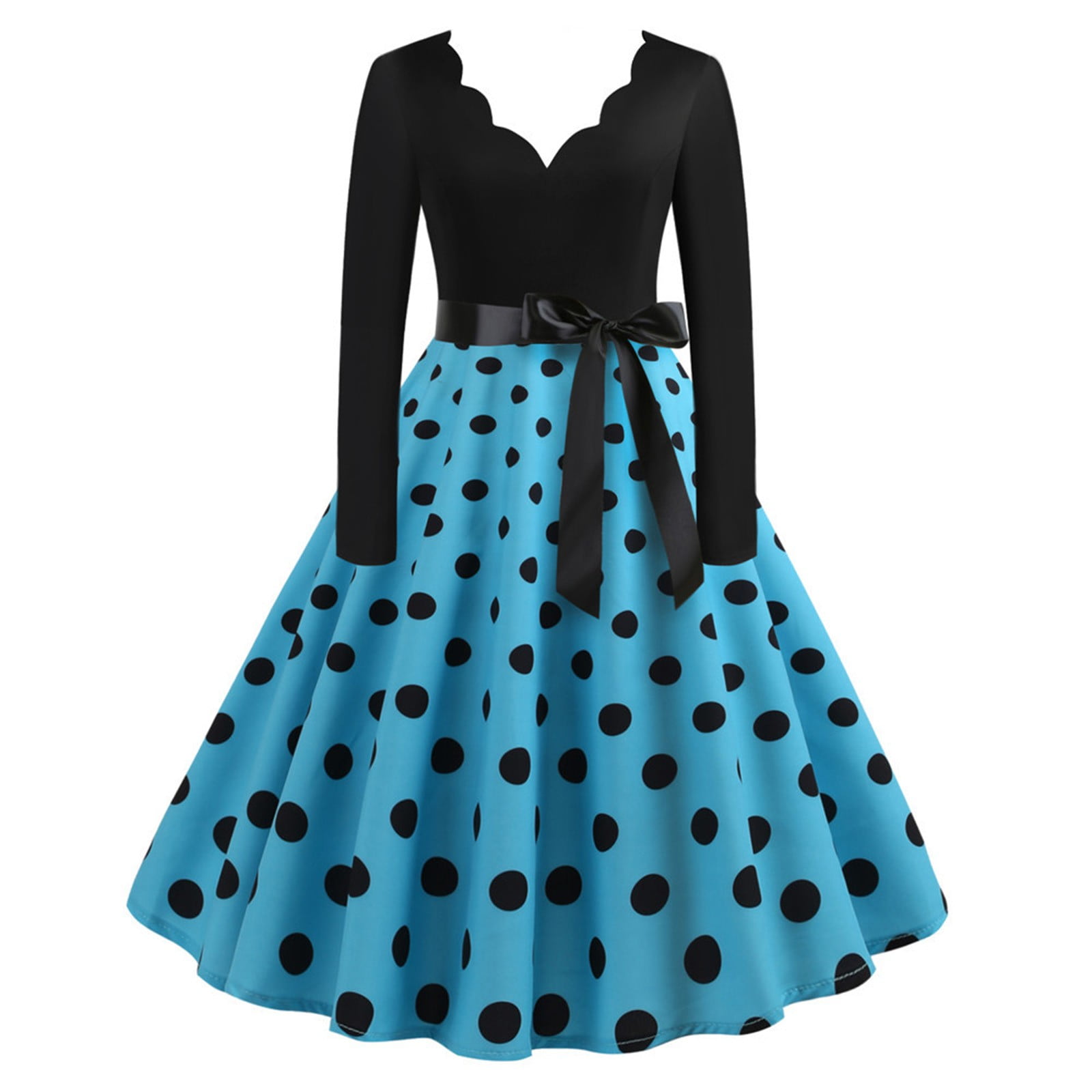 DHFJKG Women Dresses V Neck A-Line Swing Hem Dress Tie Waist Long ...