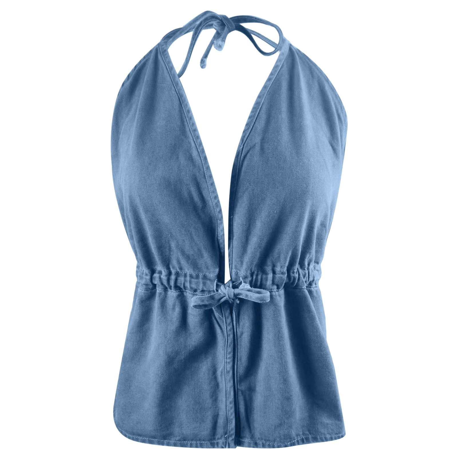DHFJKG Women Halter Denim Tank Top Sexy Low Cut Deep V Neck Backless ...