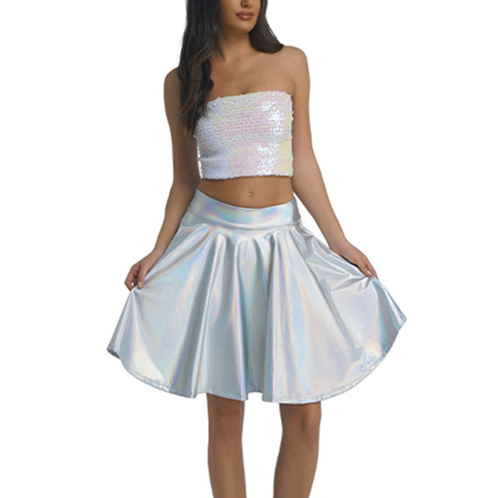 DHFJKG Women Metallic High Waist Mini Skirt Performance Nightclub Stage ...