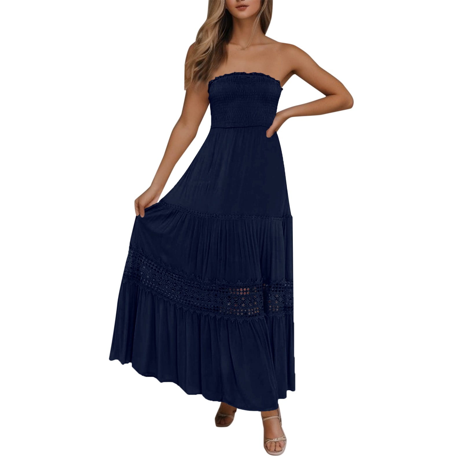DHFJKG Women'S Casual Dress Solid Color Strapless Backless Sleeveless ...