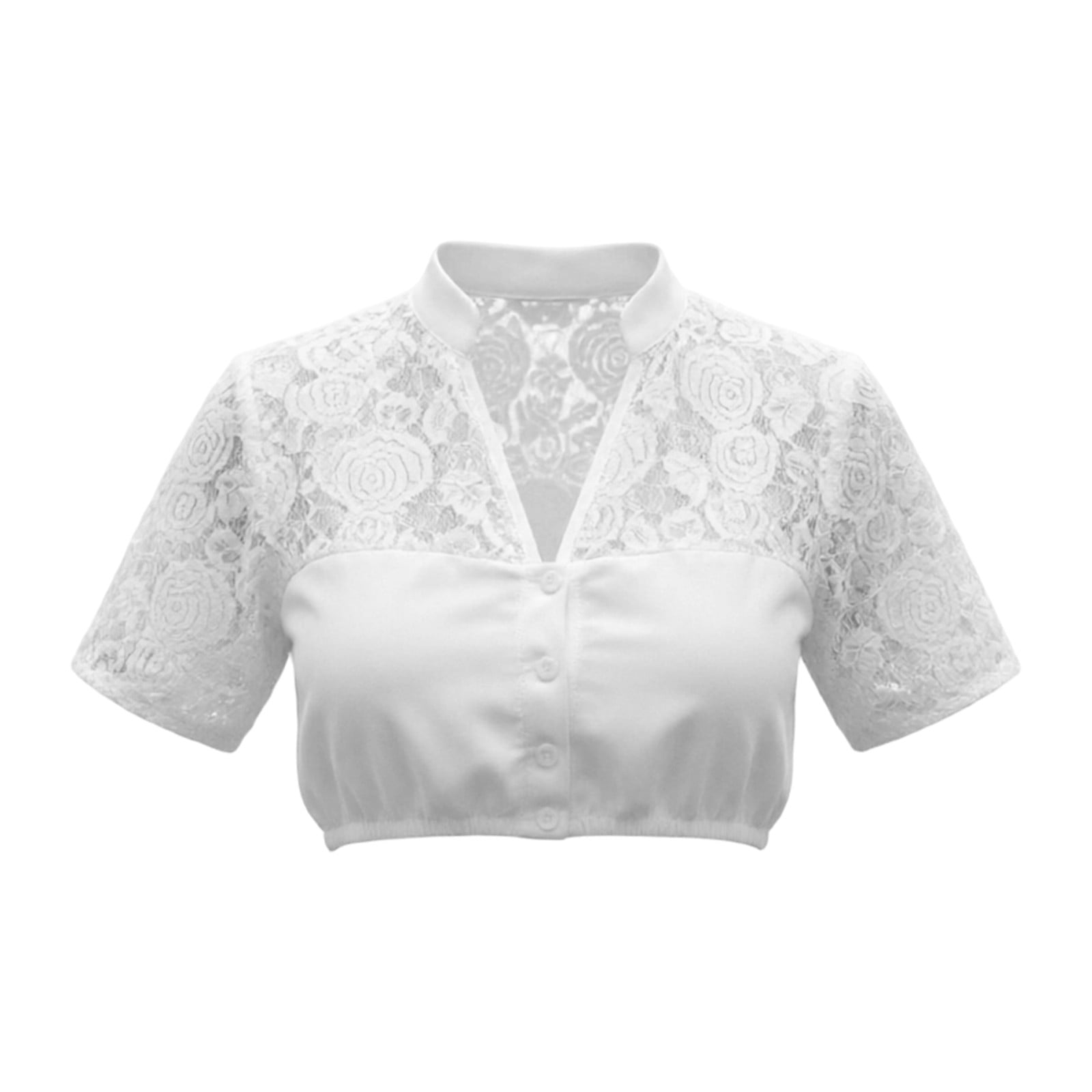 DHFJKG Women's Crop Tops Short Sleeve T Shirt Patchwork Lace Sheer V ...