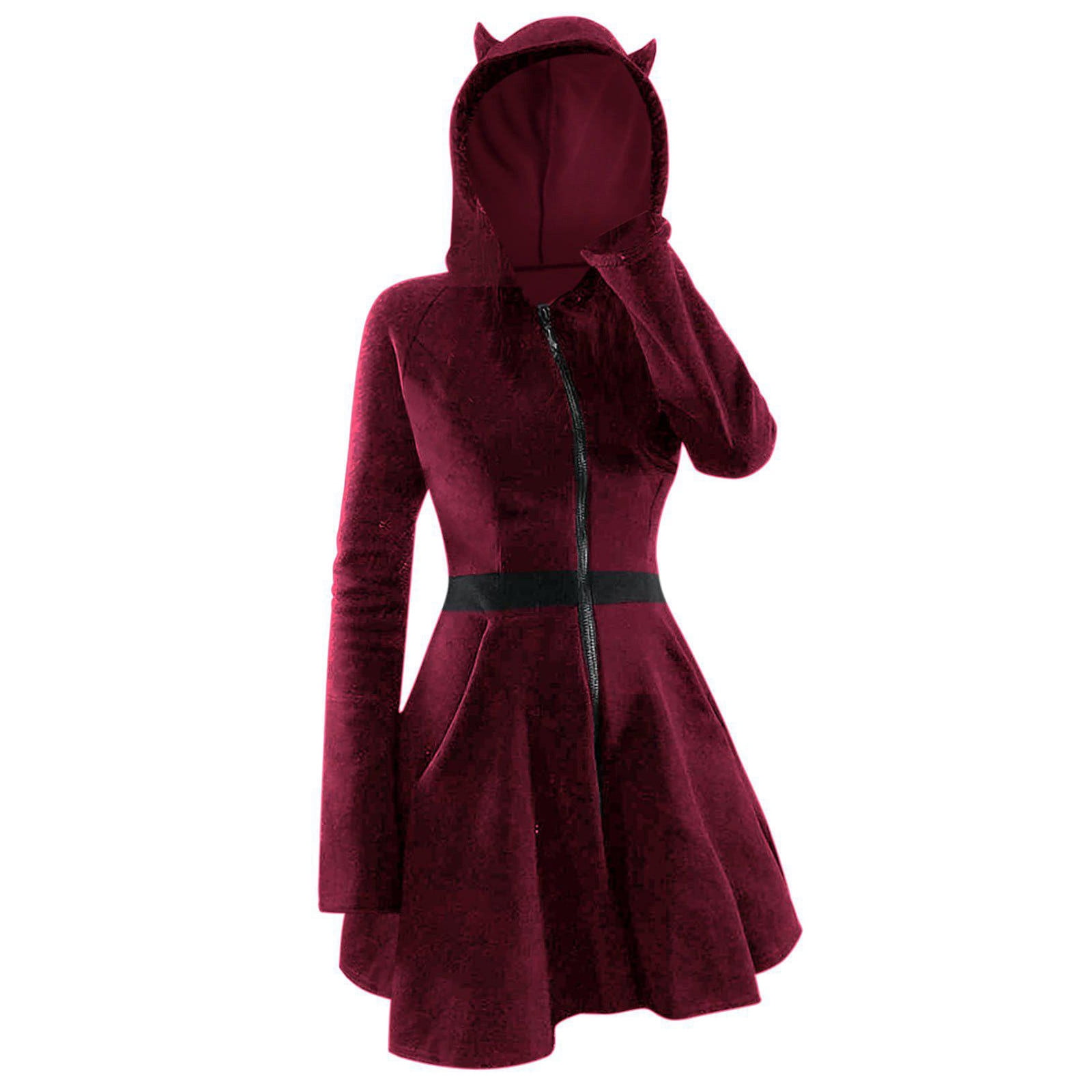 DHFJKG Women's Gothic Mini Dress Ears Hooded Long Sleeve Front Zipper ...