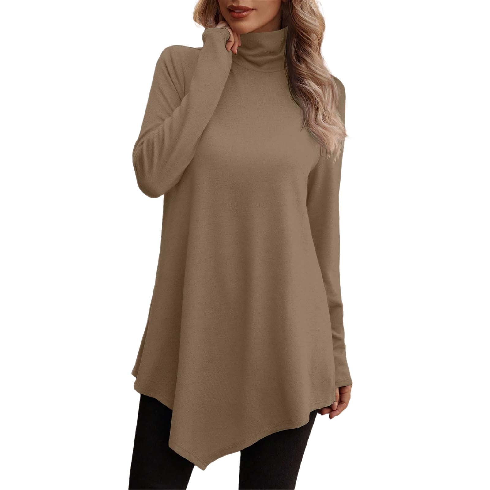DHFJKG Women's High Neck Base Layer Top Solid Color Long Sleeve ...