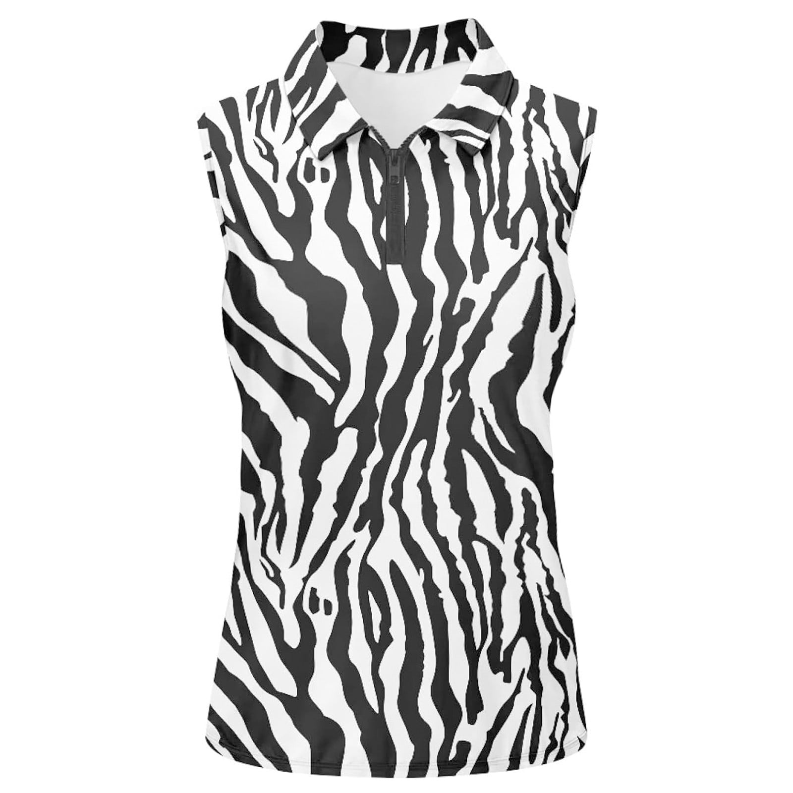 DHFJKG Women's Sleeveless Tank Top Quarter Zip Collared Zebra Cow Print ...