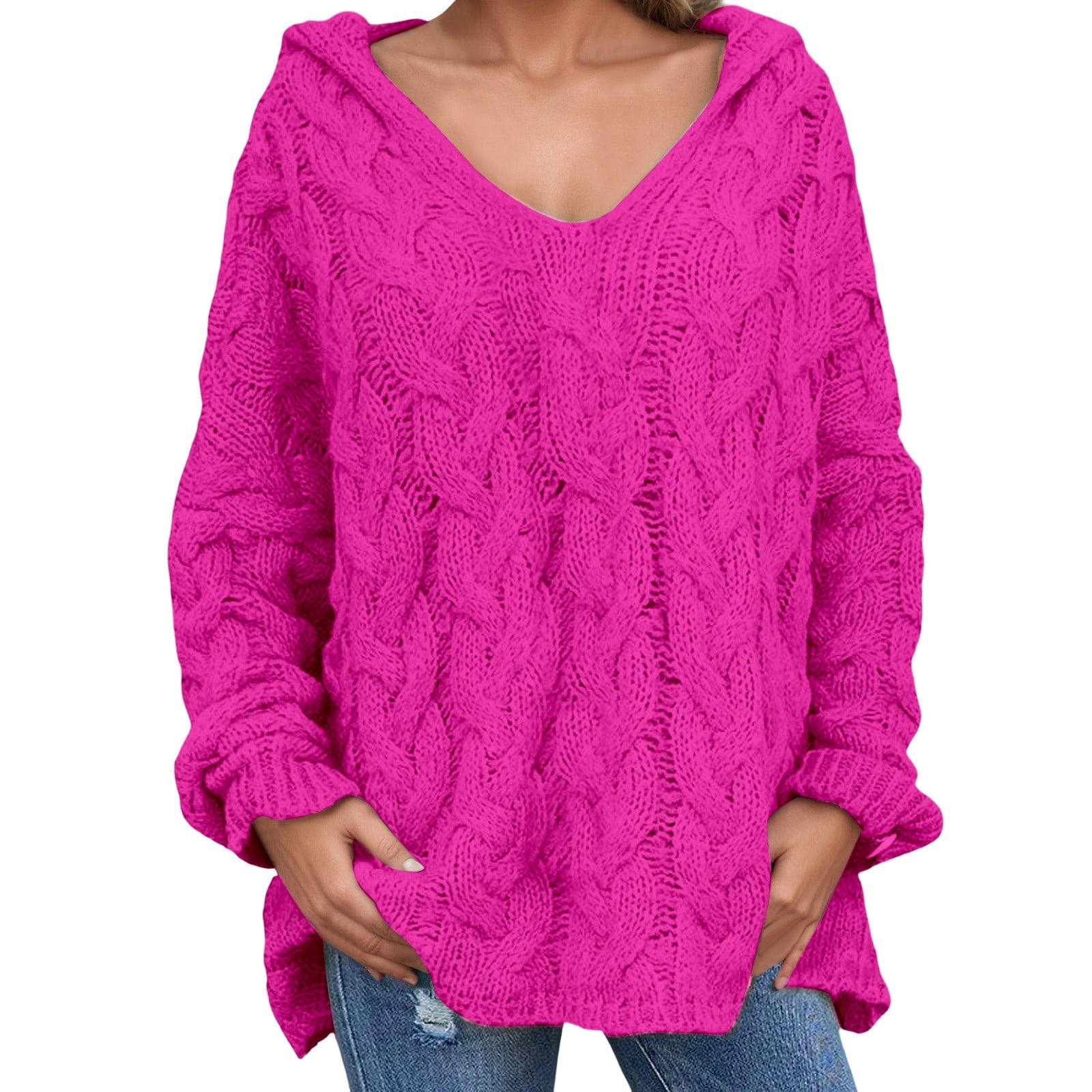 DHFJKG Women's Sweaters Hoodies Knit Jacquard Oversized Deep V Neck ...