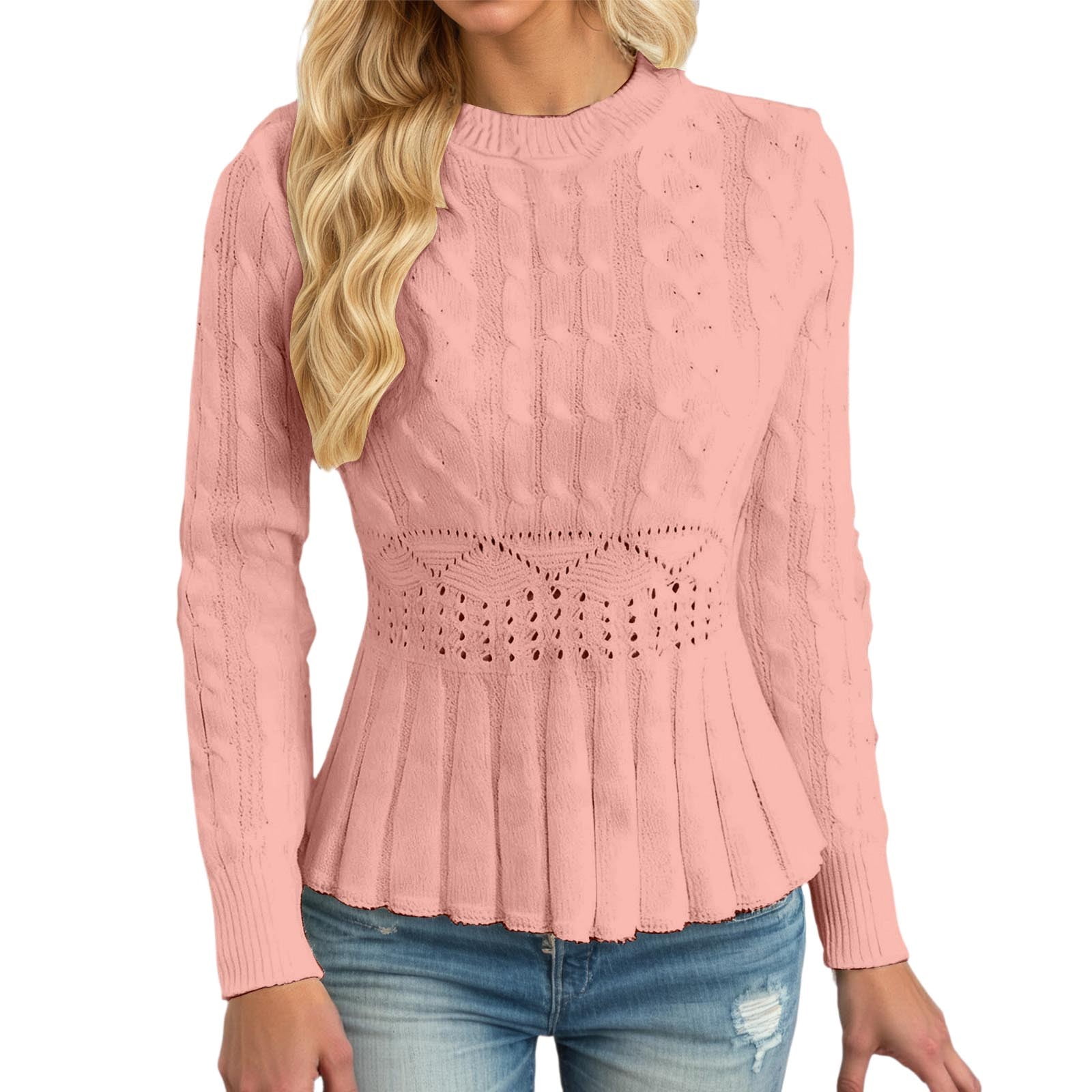 DHFJKG Women's Sweaters Knit Jacquard Pullover With Waist And Flared ...