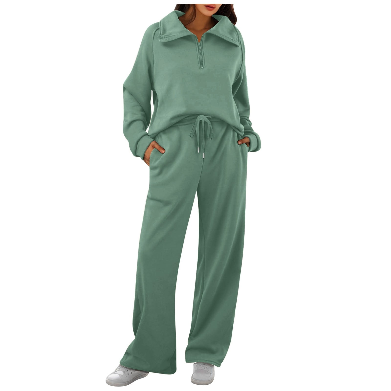 DHFJKG Women's Sweatsuits 2 Piece Set Casual Sports Long Sleeve Quarter ...