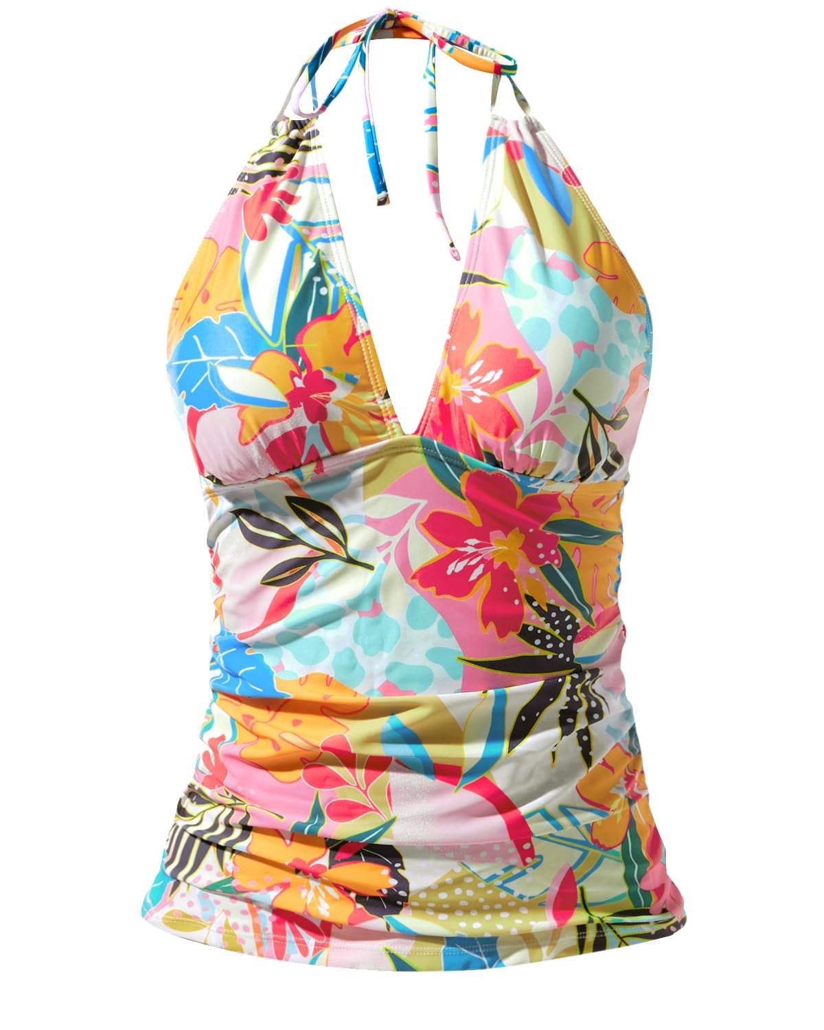 DHFJKG Women's V Neck Halter Tops Y2k Ruched Floral Summer Going Out ...