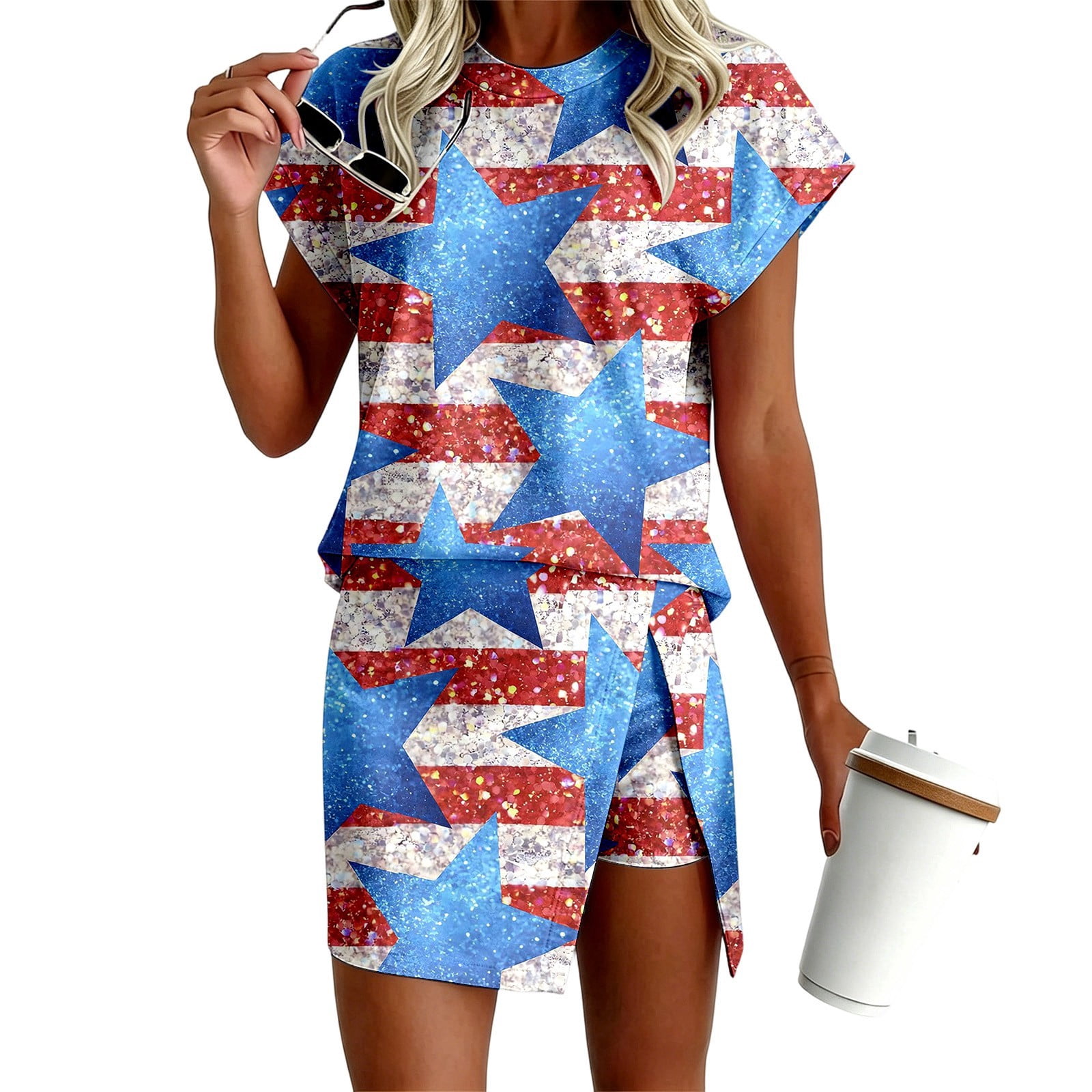 DHFJKG Womens 2 Piece Skirts Set American Flag Print Loose Fit ...