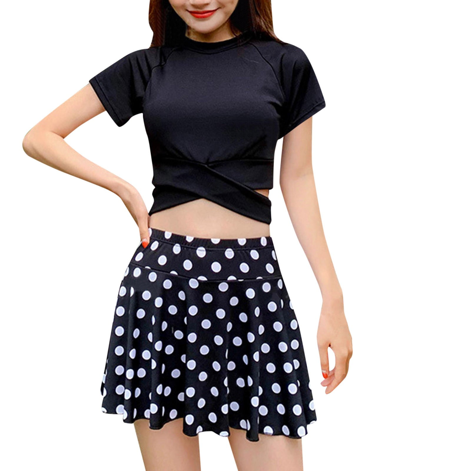 DHFJKG Womens 2 Piece Tankini Set Short Sleeve Rash Guard Swimsuits ...