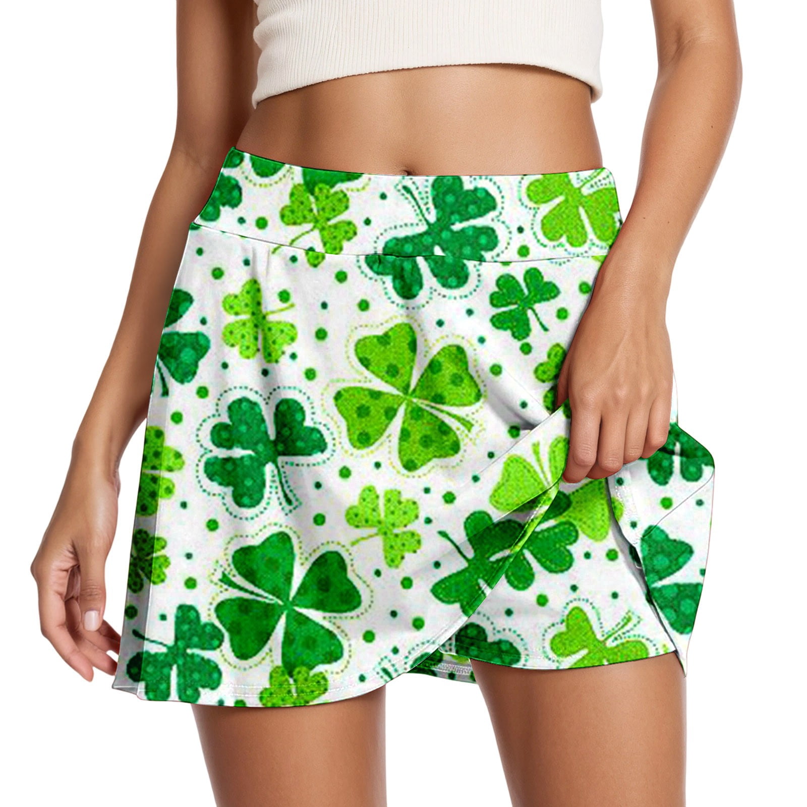 DHFJKG Womens Athletic Skorts For Running Tennis Clover Print Workout ...