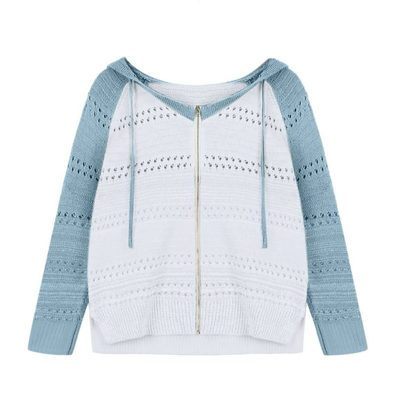 DHFJKG Womens Cardigan Sweaters Crop Top Zip Up Hoodies Knitted Hallow ...