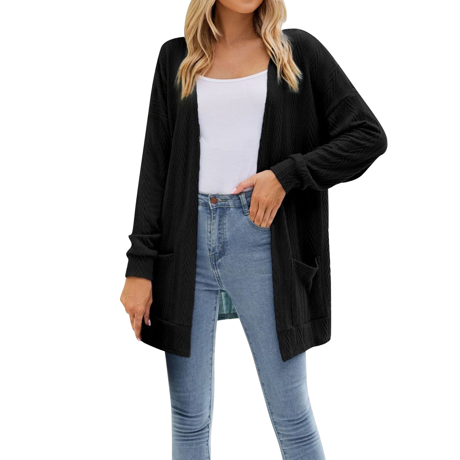 DHFJKG Womens Cardigan Sweaters Knitted Long Sleeve Open Front ...