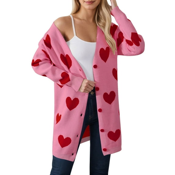 DHFJKG Womens Cardigan Sweaters Sweet Heart Graphic Knitted Jackets ...