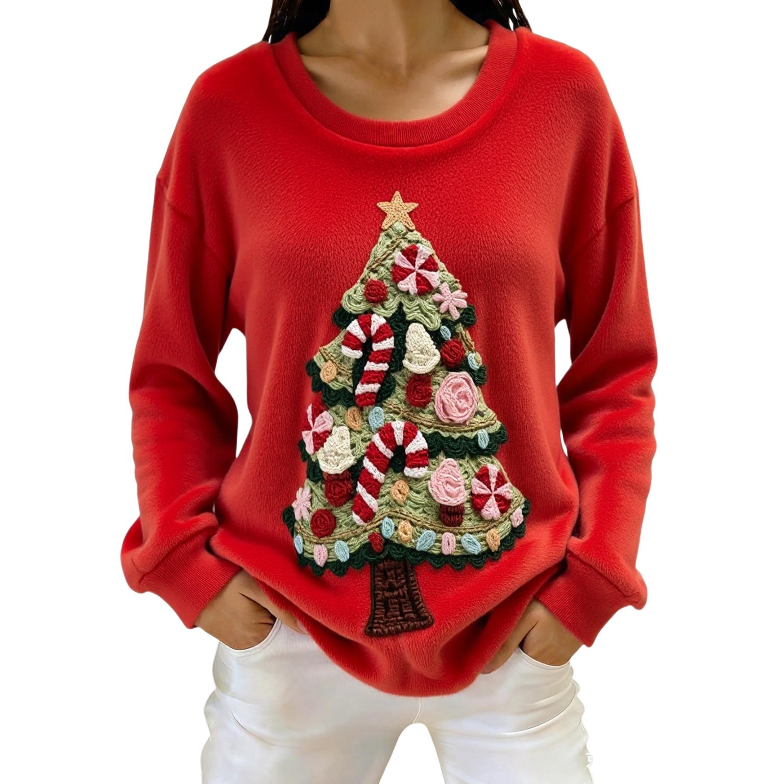 DHFJKG Womens Christmas Sweatshirt Flannel Thermal Christmas Tree Print ...
