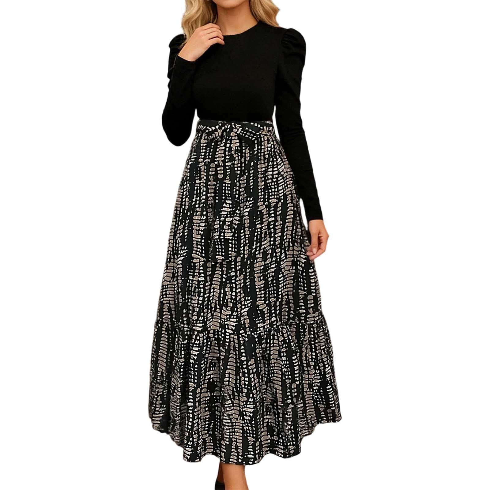 DHFJKG Womens Dresses 2026 Spring Floral Long Sleeve Casual Round Neck ...