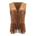 DHFJKG Womens Hippie Retro Vest Cropped Sleeveless Tassels Hallow Out ...