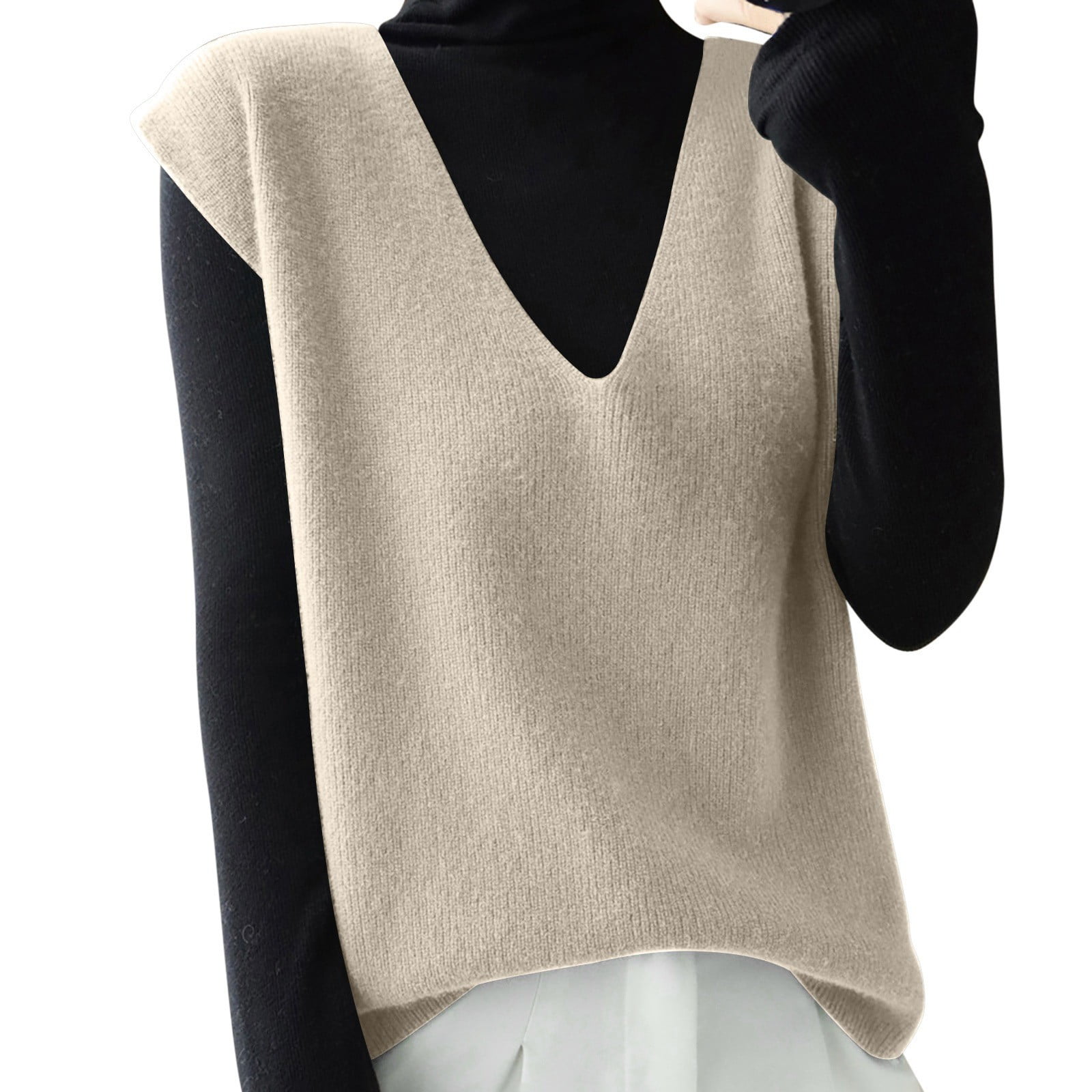 DHFJKG Womens Knitted Sweater Vests Layering Top Deep V Neck Solid ...