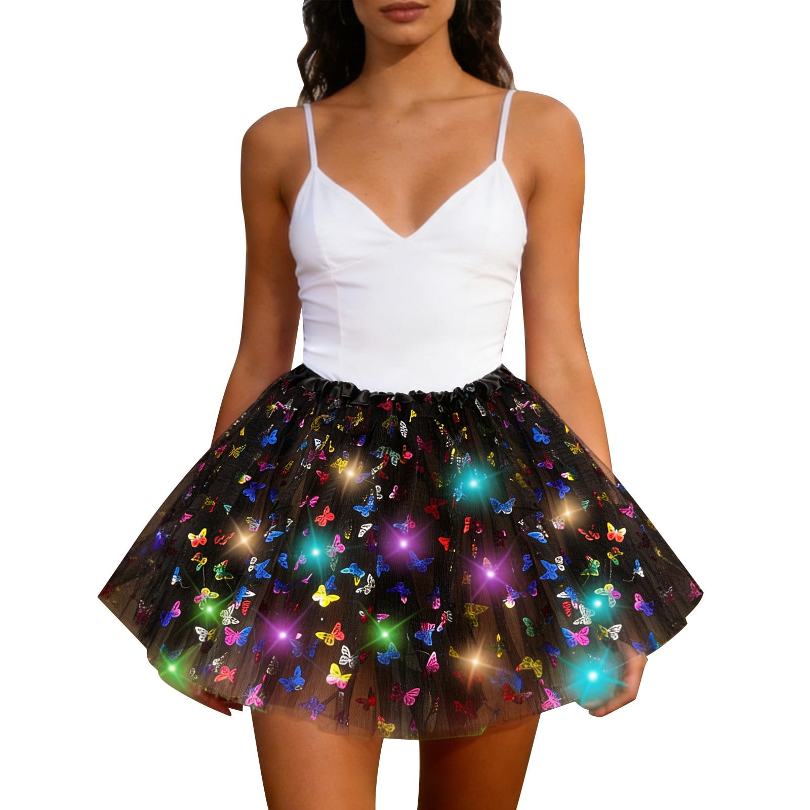 DHFJKG Womens Light Up Tutu Skirt Sparkly Sequin Puff Mini Skirts Multi ...