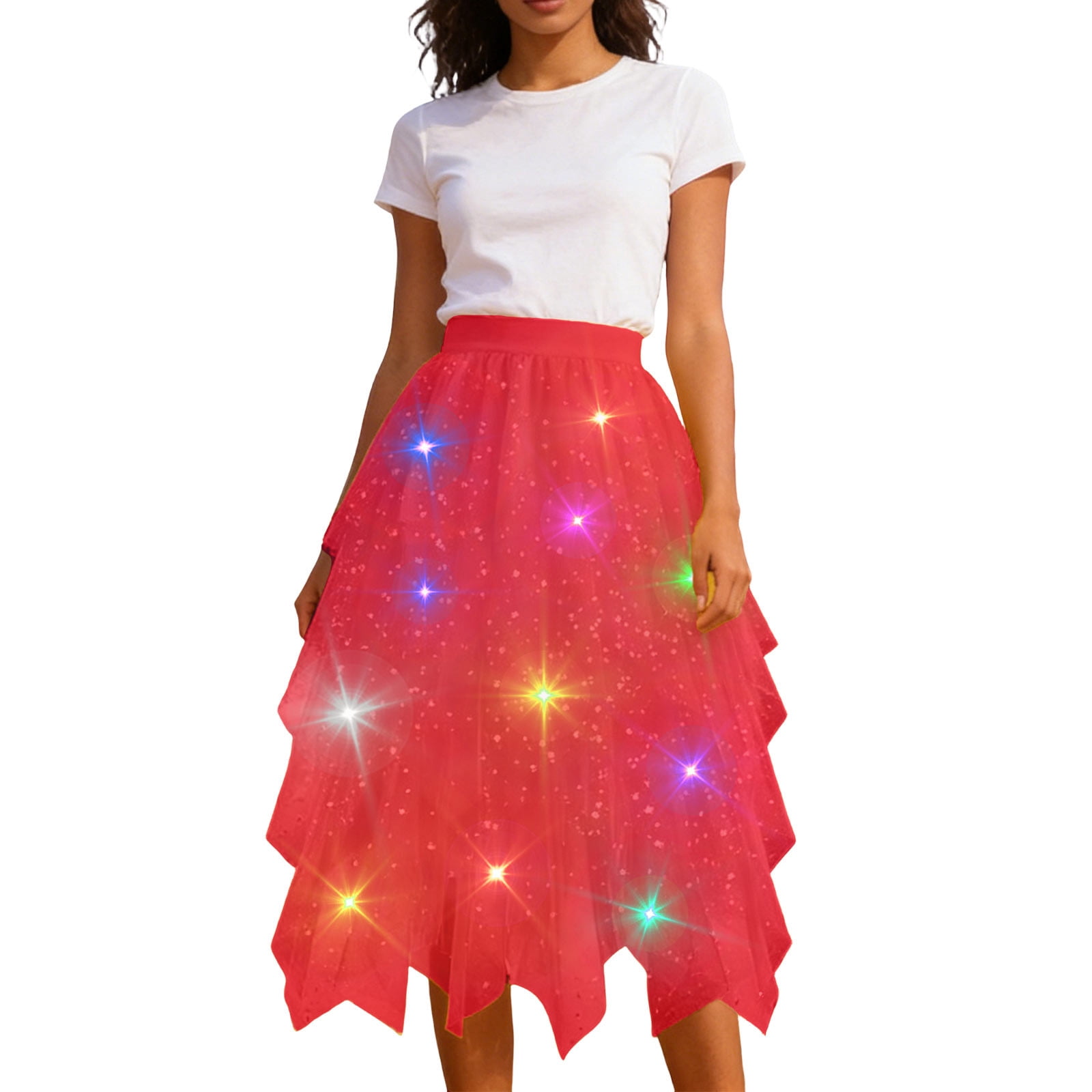 DHFJKG Womens Light Up Tutus Skirt Glitter LED High Waist Flowy Midi ...