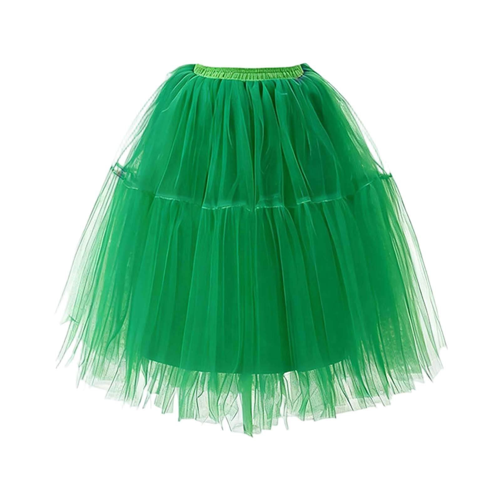 DHFJKG Womens Mesh Pleated Puffy Tutu Skirt Solid Color Elastic ...
