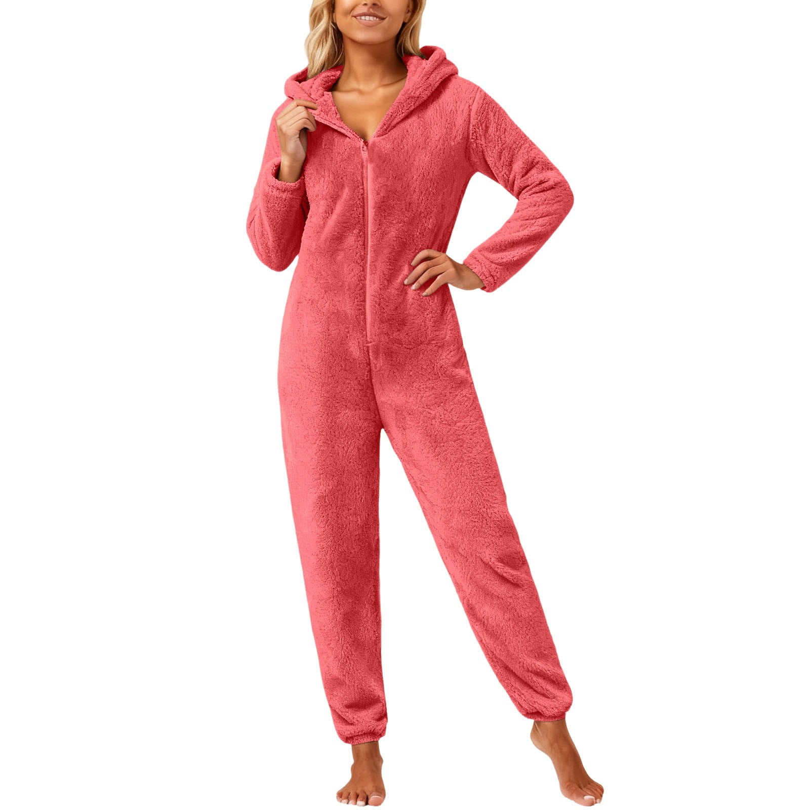 DHFJKG Womens Pajamas Fluffy Onesies Loungewear Solid Color Long Sleeve ...