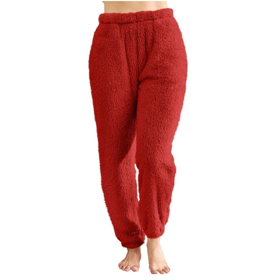 DHFJKG Womens Pajamas Pants Flannel Loungewear Fluffly Shaggy Solid ...