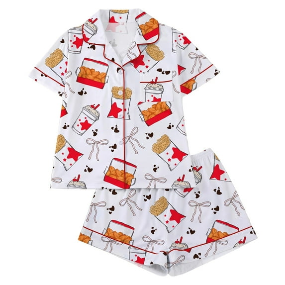 DHFJKG Womens Satin Silk Pajamas Set 2 Piece Pjs Funny Print Short ...