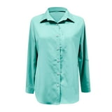 DHFJKG Womens Shirts Long Sleeve Chiffon Turndown Collar Button Down ...