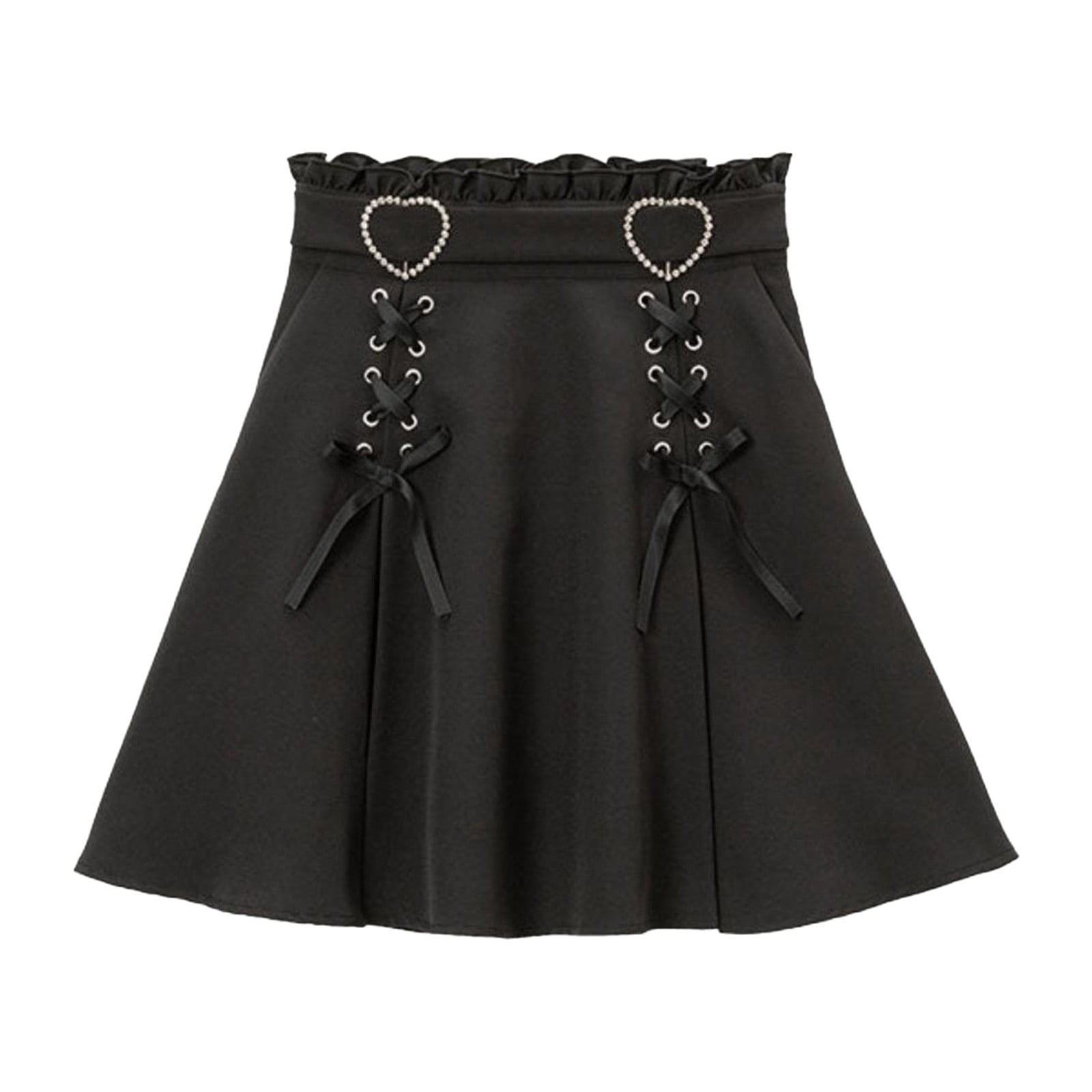DHFJKG Womens Skirt High Waist A Line Summer Flowy Gothic Lace Up ...