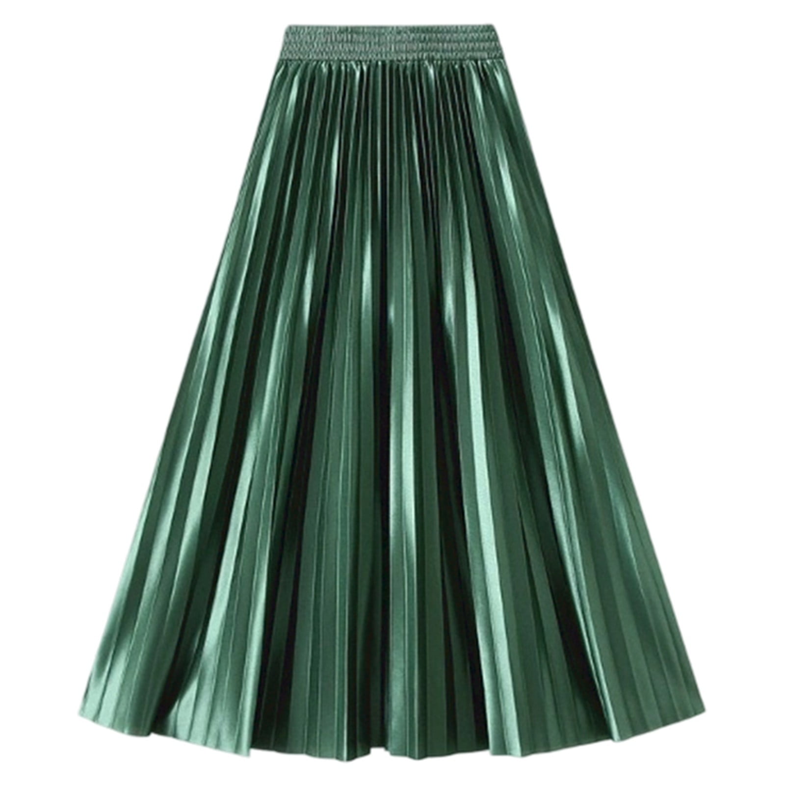 DHFJKG Womens Skirts Glossy Solid Color Midi Long Shirring Pleated ...