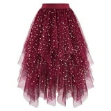 DHFJKG Womens Skirts Layered Petticoat Mesh Midi Ball Gown Skirt ...