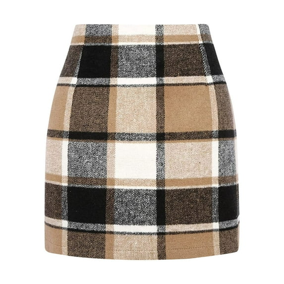 DHFJKG Womens Skirts Plaid High Waist Pencil Mini Skirt Slim Fit ...