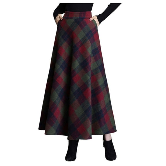 DHFJKG Womens Skirts Plaid Pleated Mid Length High Waist A Line Skirt ...