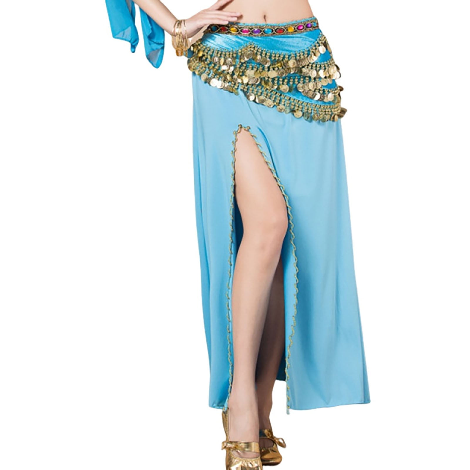 DHFJKG Womens Skirts Sparkly Belly Dance Performance Maxi Skirt High ...