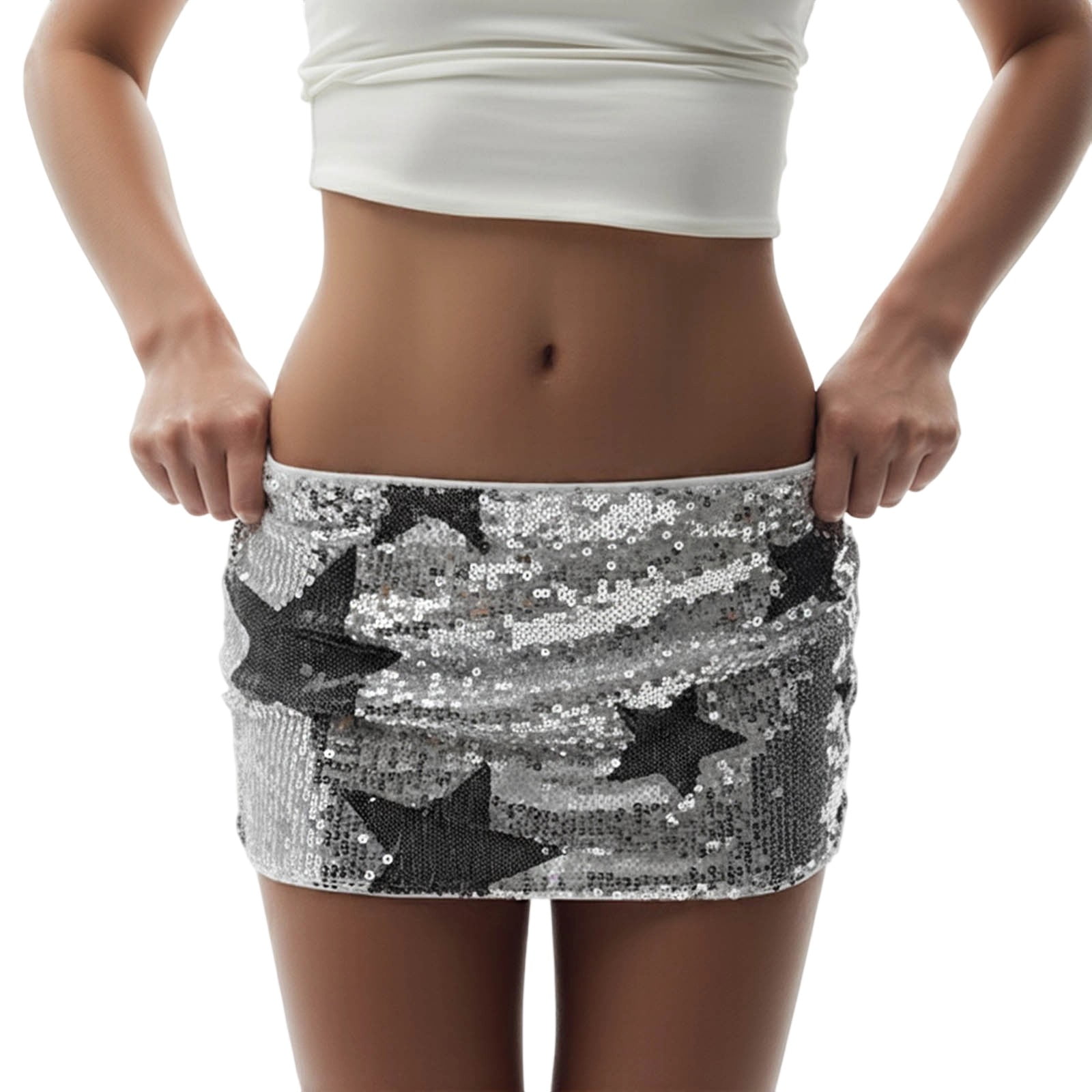 DHFJKG Womens Skirts Sparkly Sequin Star Pattern Low Rise Bodycon Mini ...
