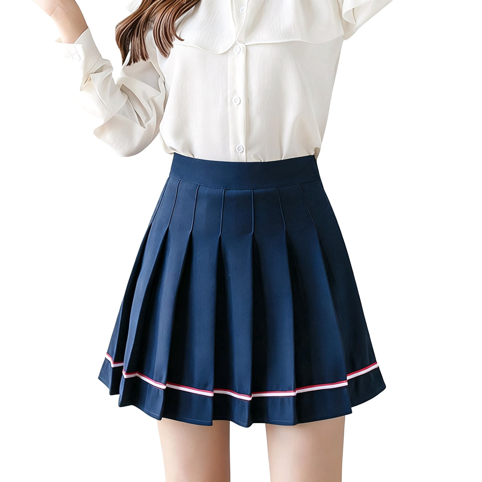 DHFJKG Womens Skirts Striped Pleated Mini Cheer Skirt Preppy Style ...